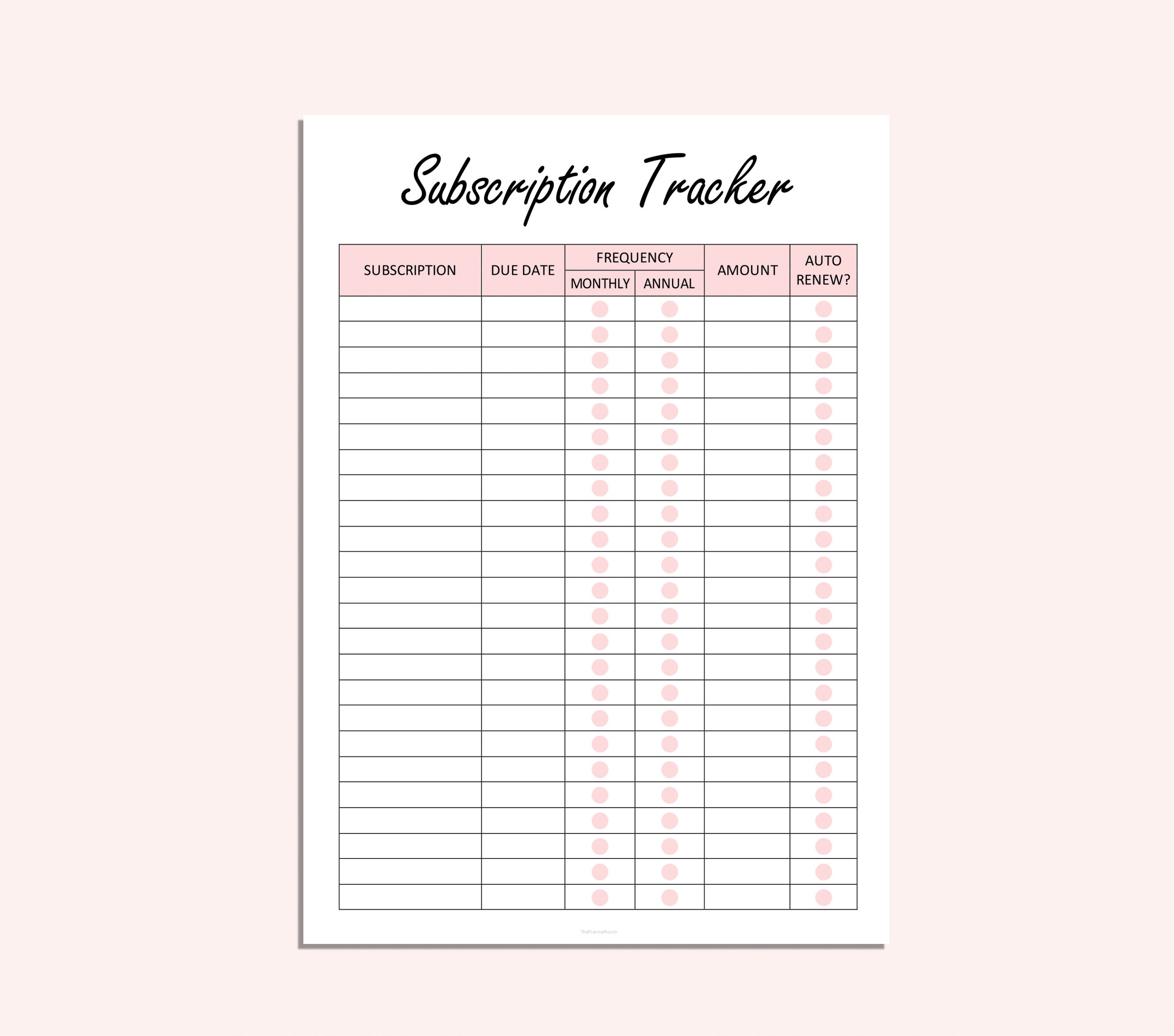 Subscription Tracker Printable Subscription Log Expense - Etsy