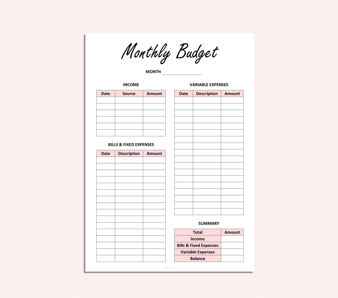 Monthly Budget Monthly Income and Expense Recorder Monthly - Etsy UK