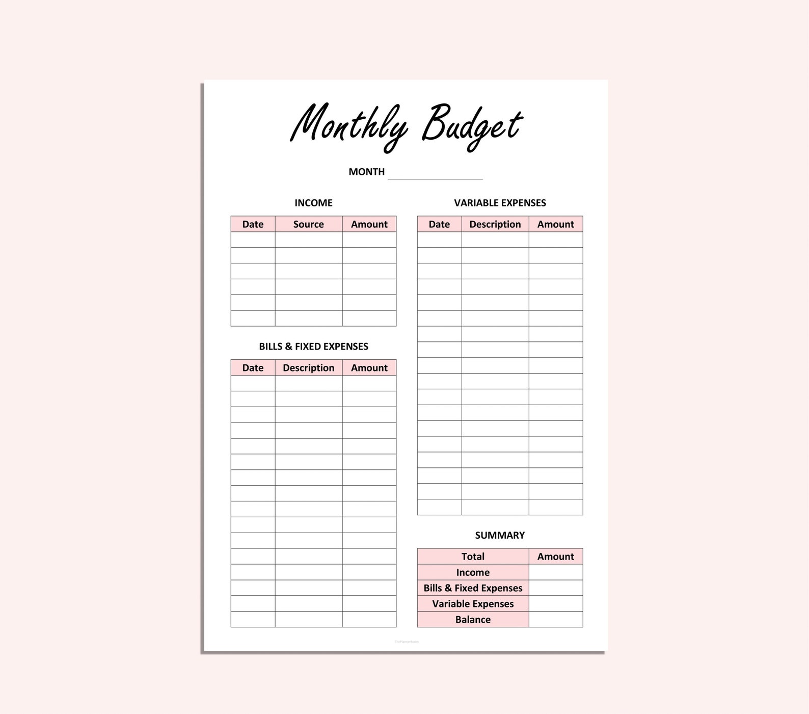 Monthly Budget Monthly Income and Expense Recorder Monthly Budget ...
