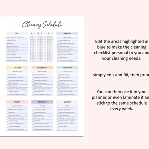 Editable Cleaning Schedule - Cleaning Planner Printable - Cleaning ...