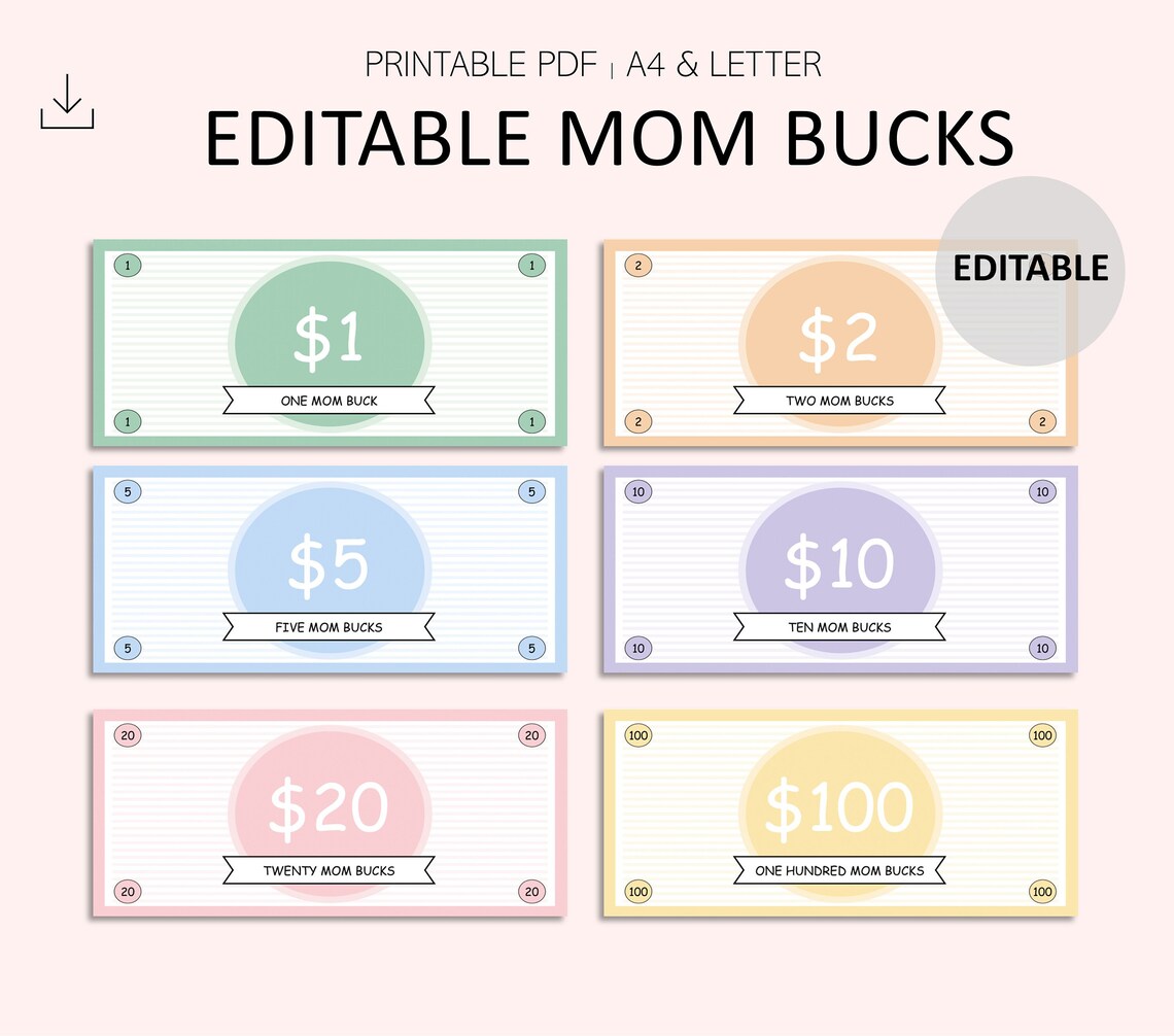 Editable Mom Bucks Behavior Bucks Childrens Reward System - Etsy UK