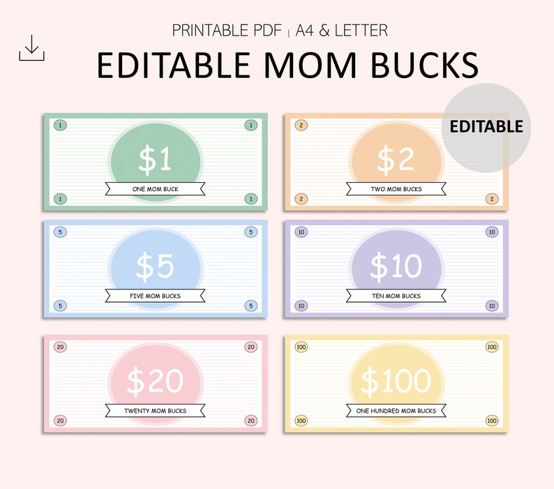 Editable Mom Bucks Behavior Bucks Childrens Reward System - Etsy UK