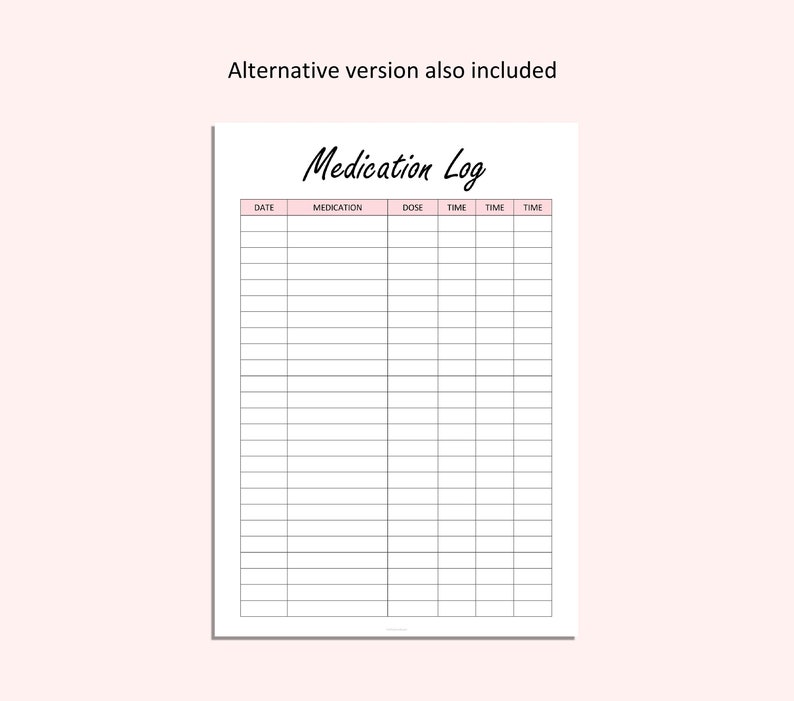Medication Log Printable Medicine Taken Tracker PDF A4 A5 Letter Half ...