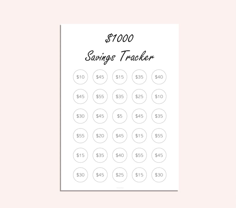 1000 Savings Tracker 1000 Savings Goal Printable 1000 - Etsy UK