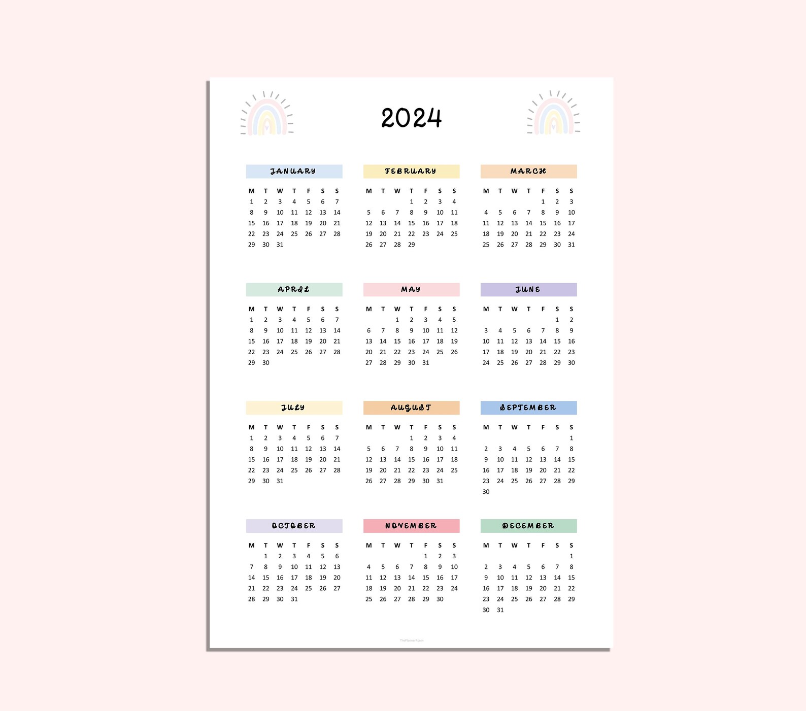 2024 Rainbow Calendar 2024 Printable Calendar 2024 Digital Calendar ...