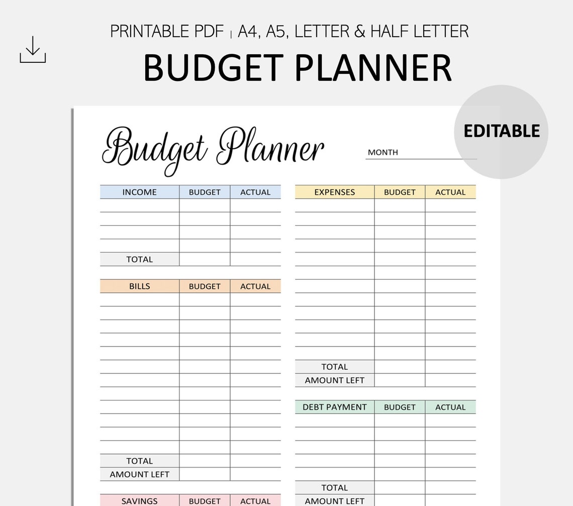 Editable Budget Planner Monthly Income and Expense Tracker - Etsy