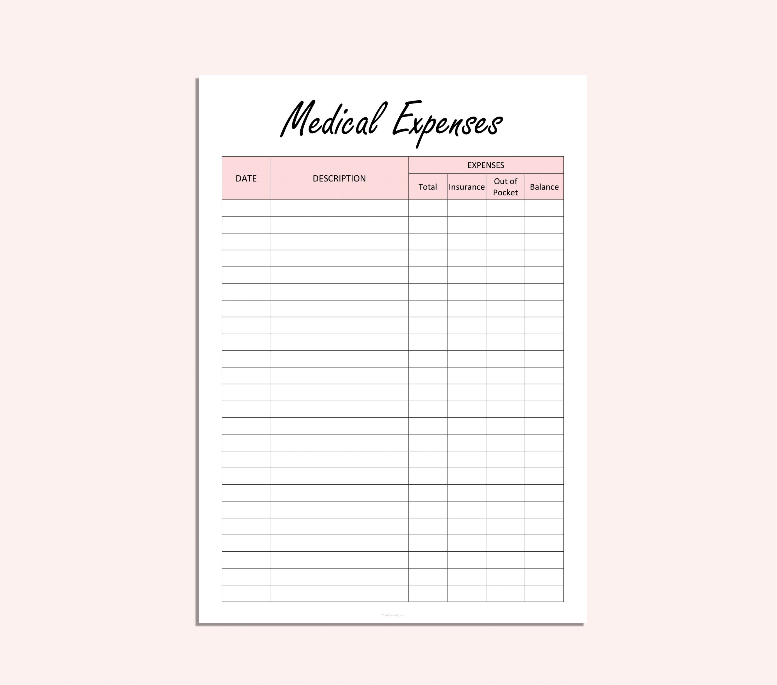 Medical Expenses Tracker Printable Medical Bills Log Hospital Bills PDF ...