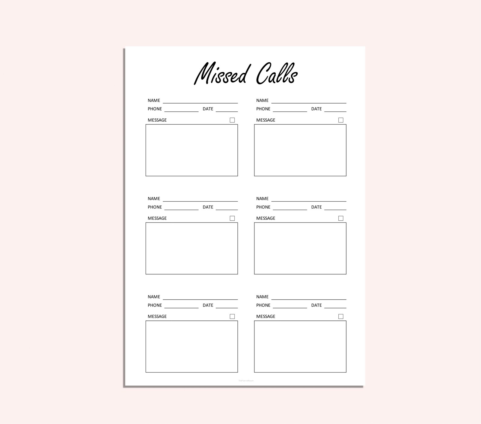 Missed Call Log Printable Phone Messages Phone Calls to - Etsy