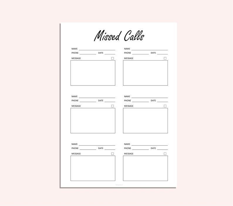 Missed Call Log Printable Phone Messages Phone Calls to - Etsy