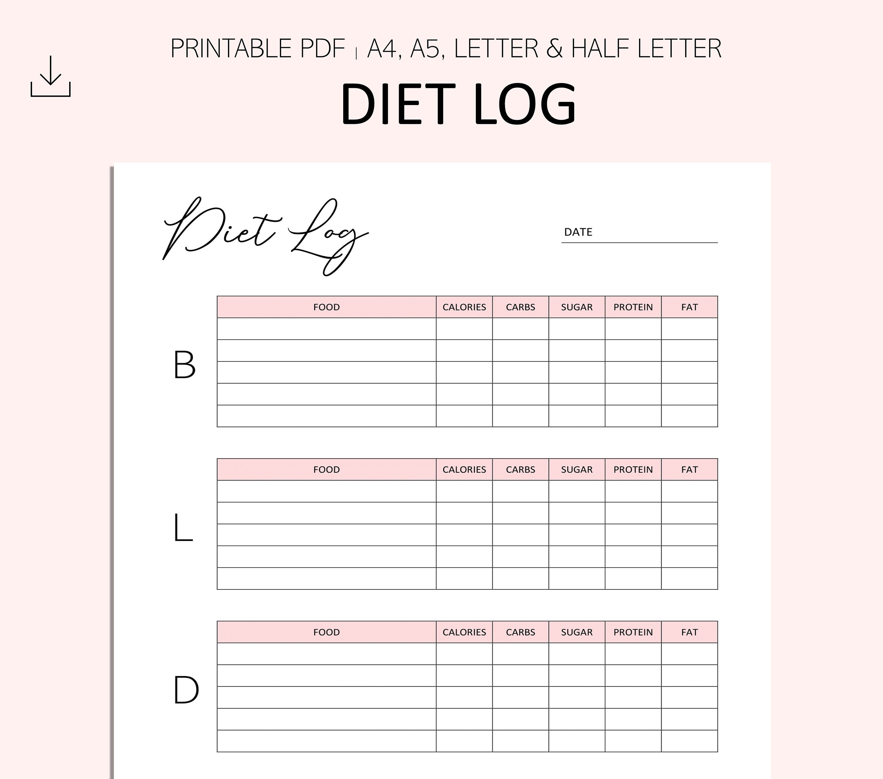 Diet Log Printable Food Journal Printable Food Diary Printable Food ...