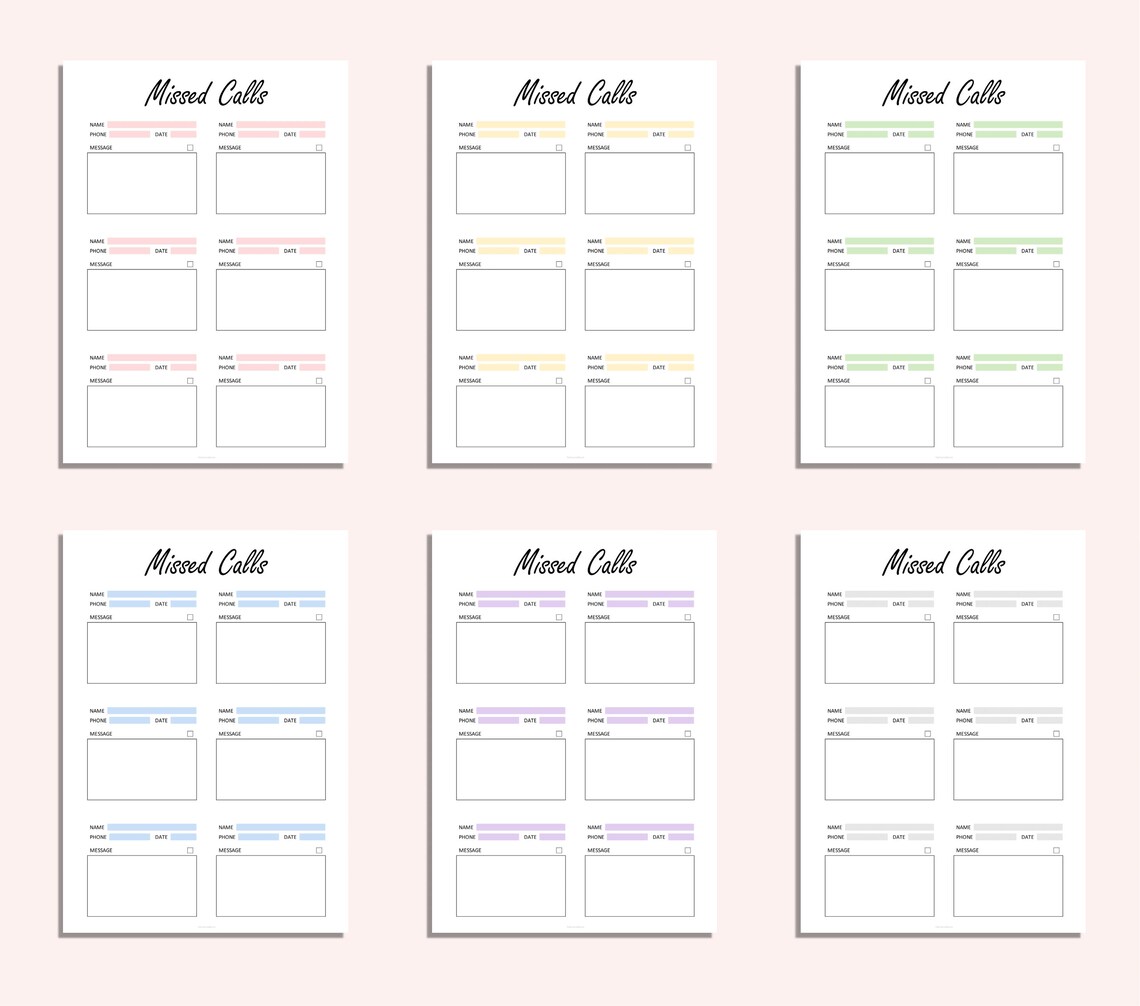 Missed Call Log Printable Phone Messages Phone Calls to - Etsy