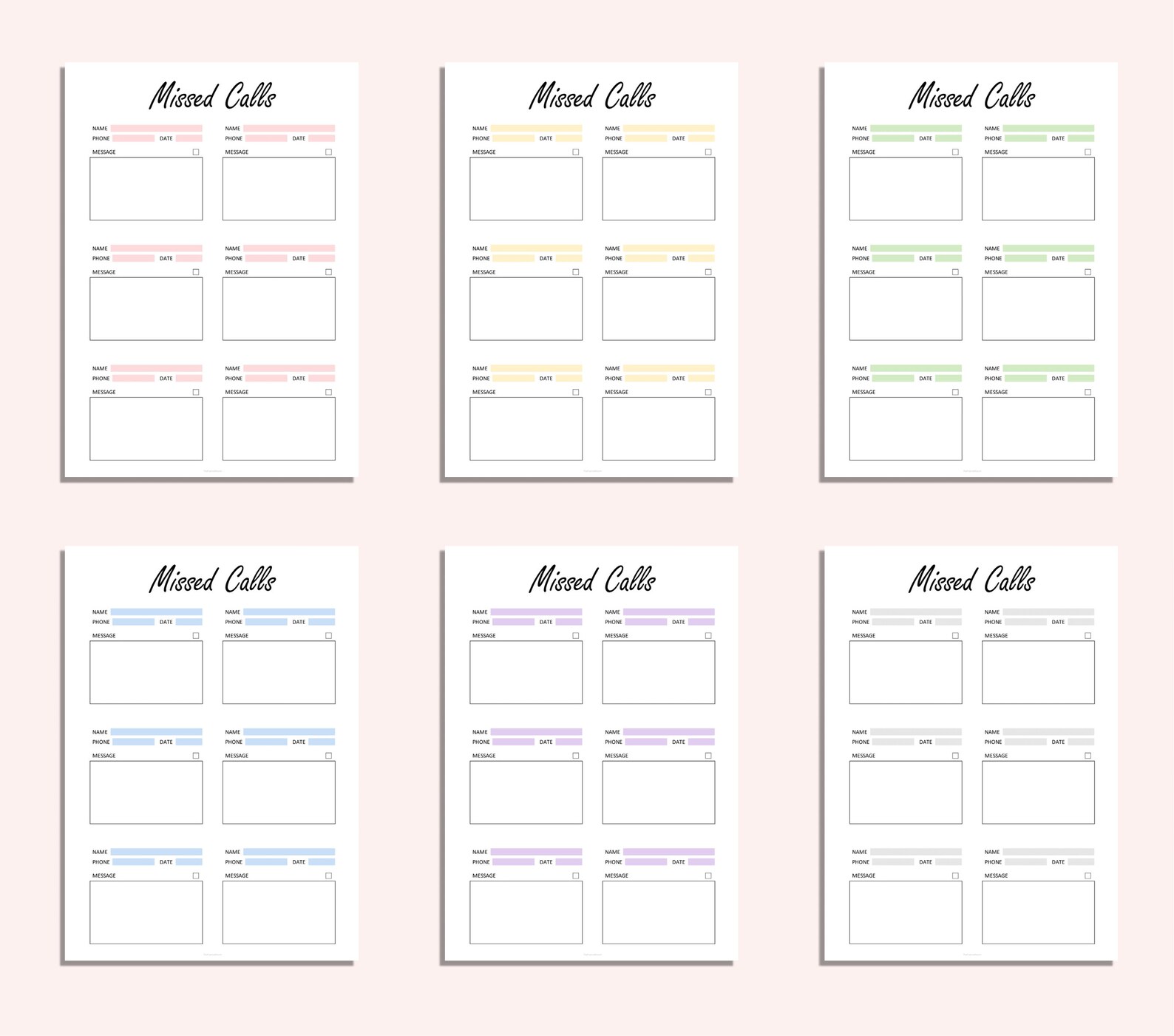 Missed Call Log Printable Phone Messages Phone Calls to - Etsy