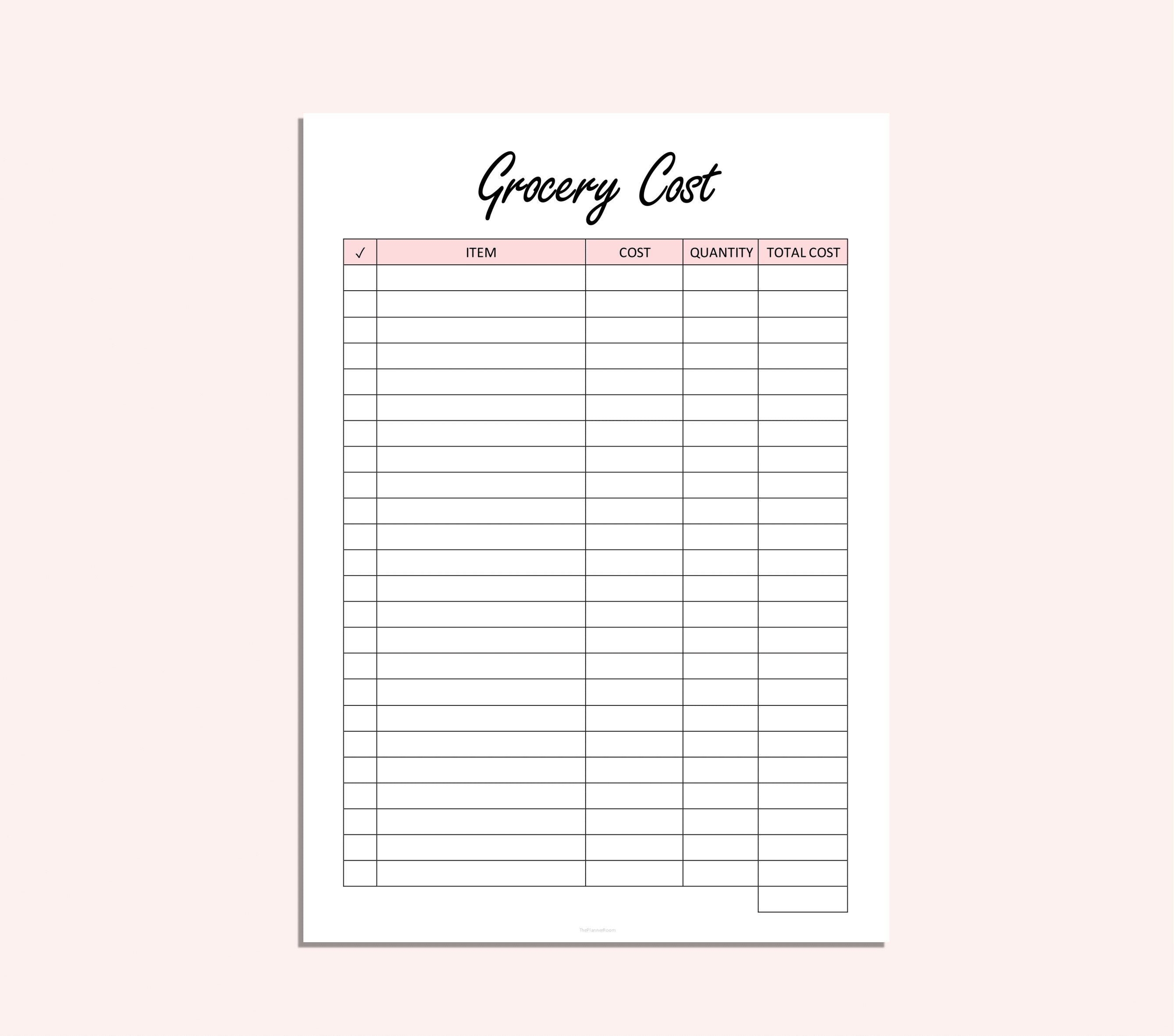 Grocery Cost Tracker Grocery List Printable Shopping List | Etsy