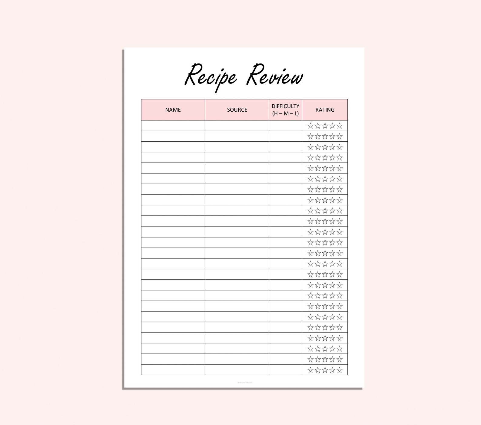 Recipe Review Printable Recipes Rating Recipe Tracker | Etsy