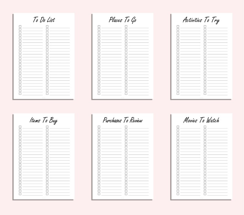 Checklist Set Generic List Printable to Do List Movies to Watch ...