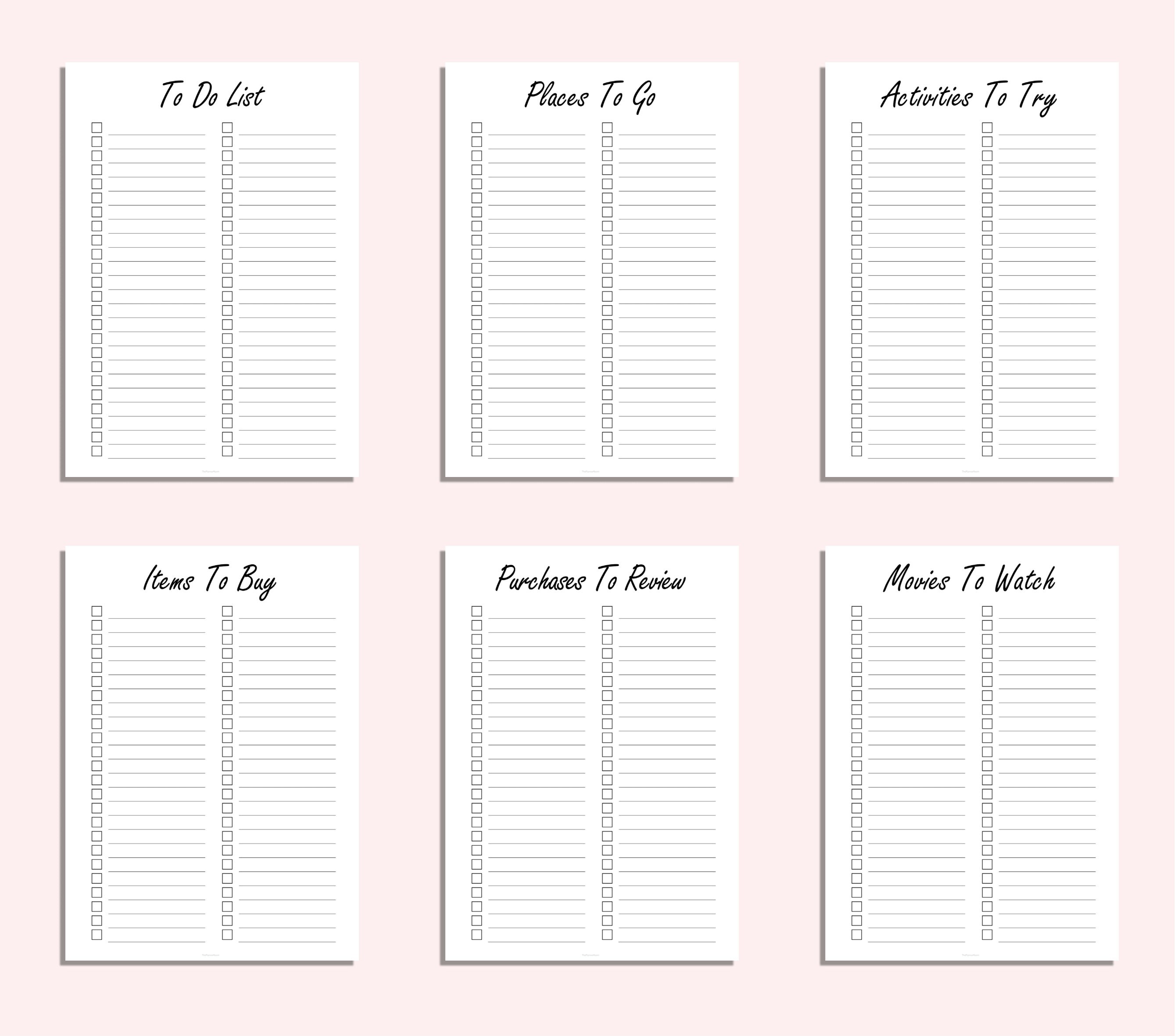 Checklist Set Generic List Printable To Do List Movies To | Etsy