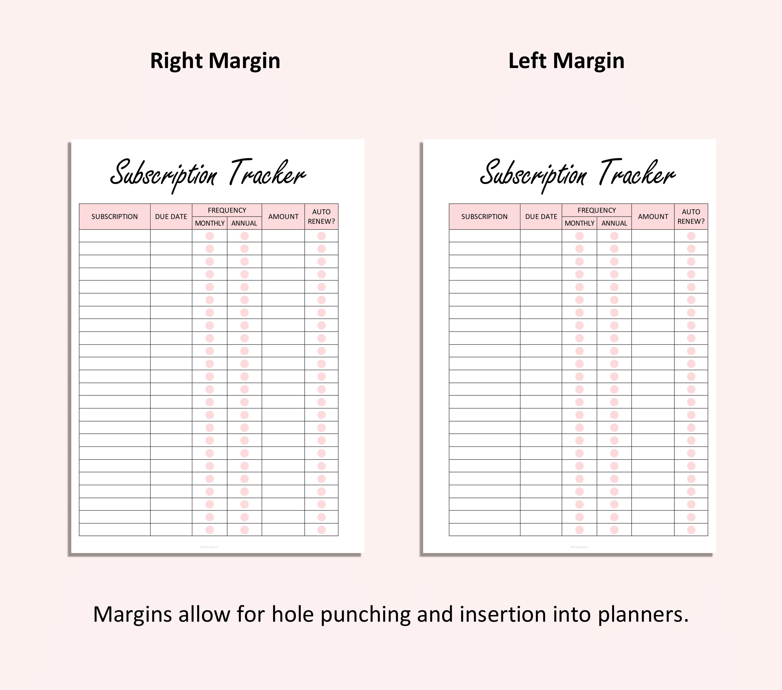 Subscription Tracker Printable Subscription Log Expense - Etsy