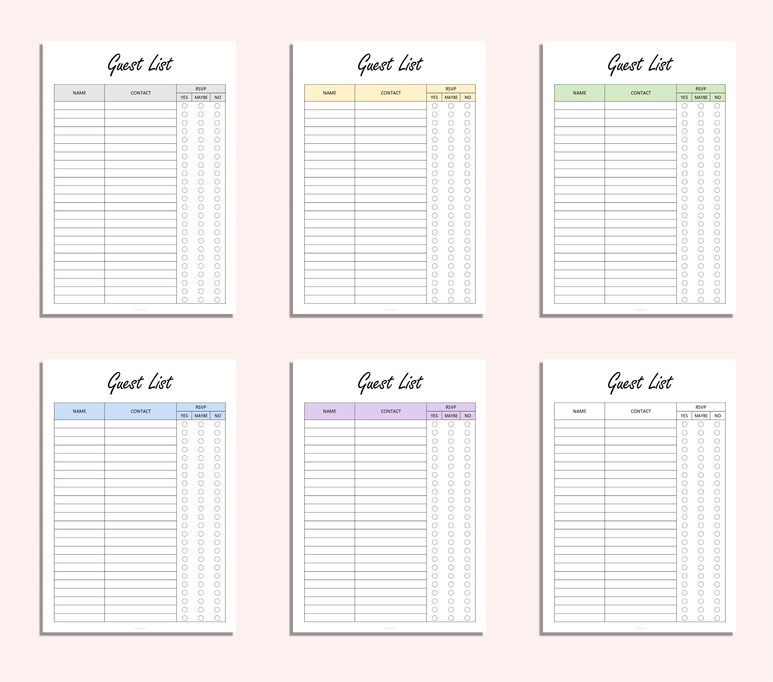 Lista de invitados Lista de eventos imprimible Rastreador de RSVP de ...