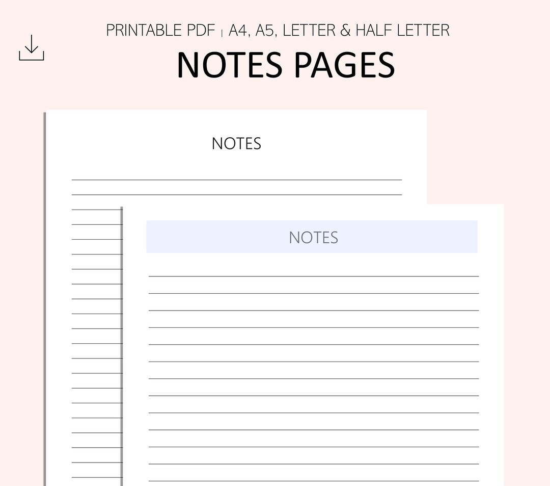Notes Page Printable Notes Template Lined Paper Printable - Etsy