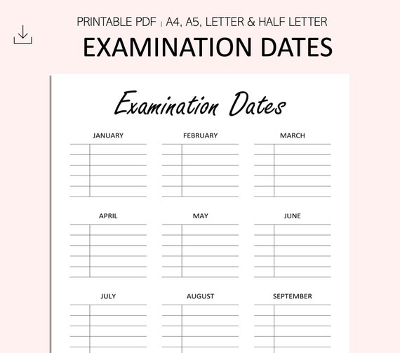 Examination Dates Tracker Exam Printable Exam Log PDF - Etsy