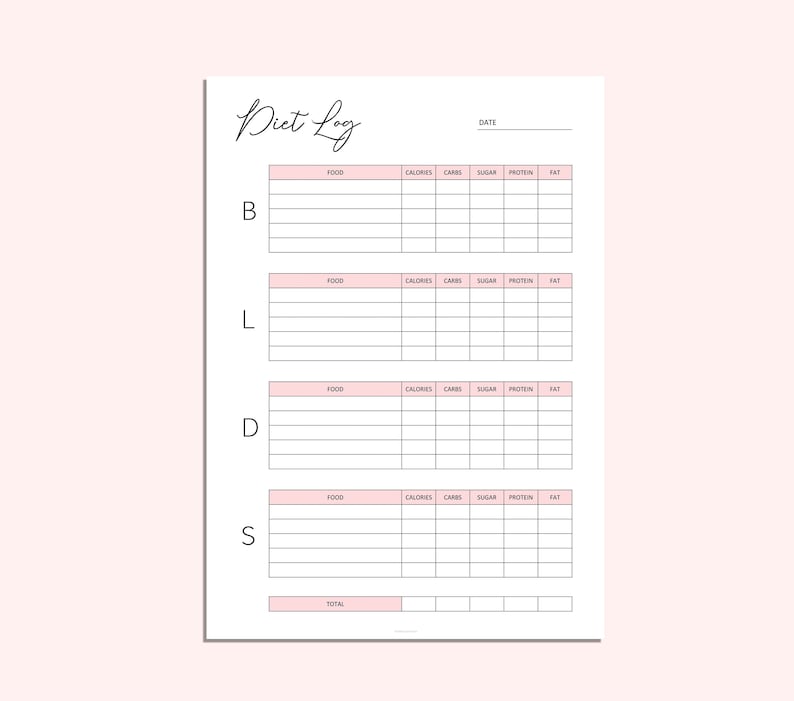 Diet Log Printable Food Journal Printable Food Diary Printable Food ...