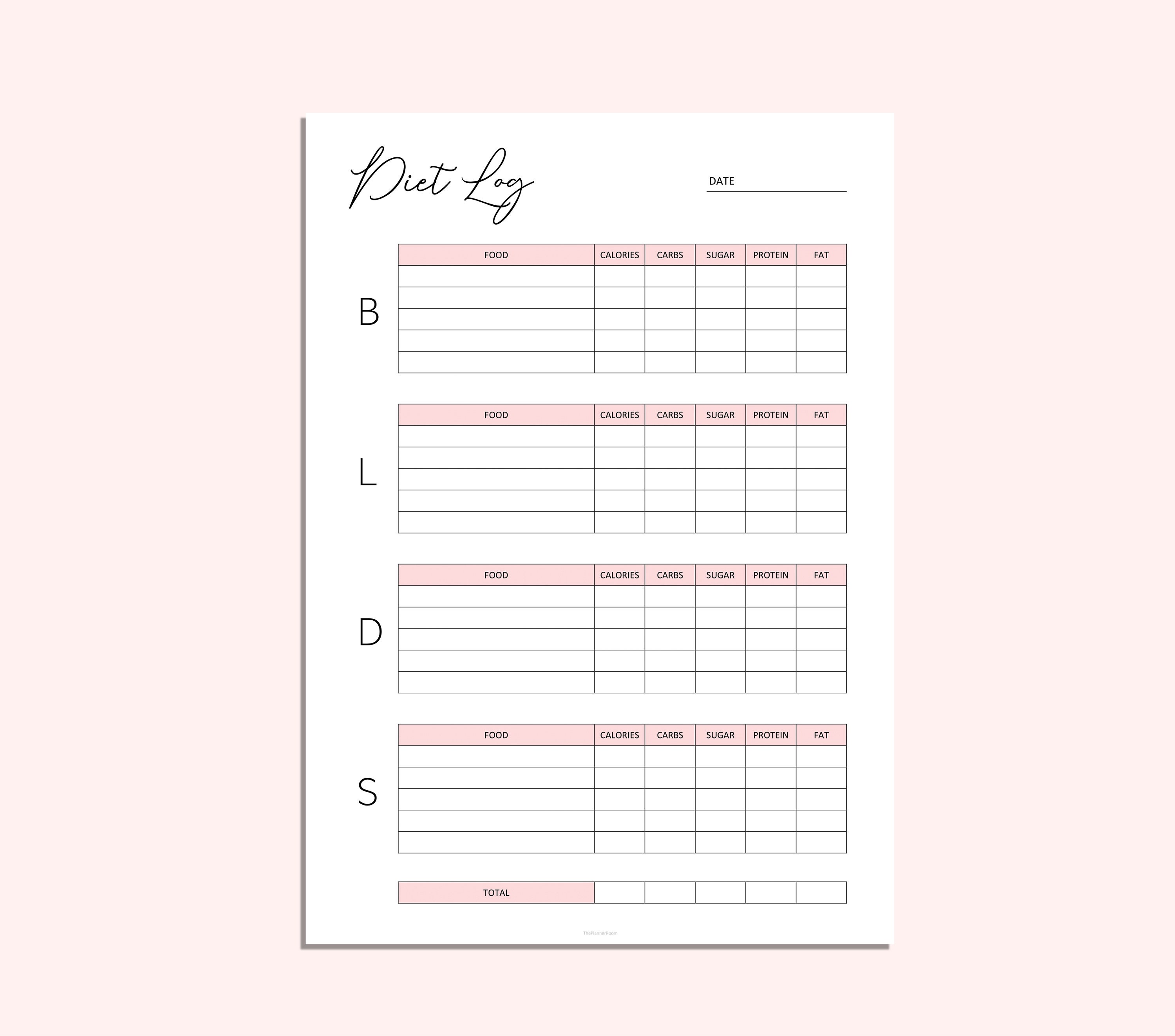 Diet Log Printable Food Journal Printable Food Diary Printable Food ...