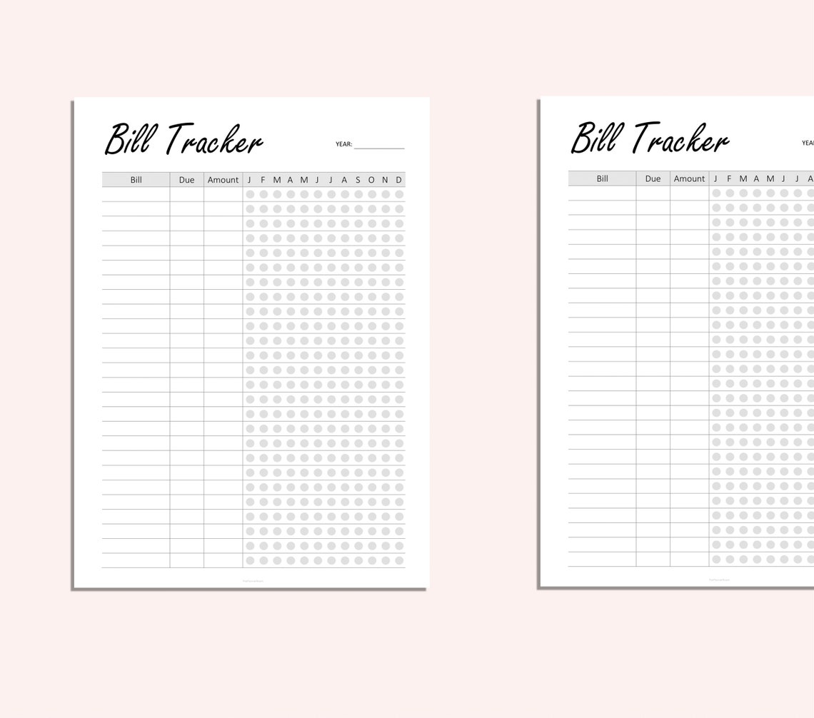 Bill Tracker Monthly Bill Log Bill Payment Checklist Annual Bill ...