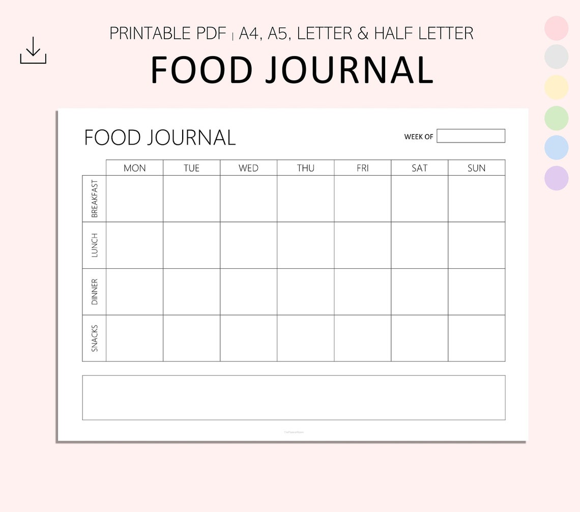 Food Journal - Food Diary - Diet Diary - Weekly Meal Planner - 7 Day ...