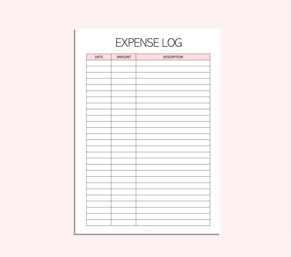 Expense Log Printable - Expense Tracker - Spending Sheet - Purchase Log ...