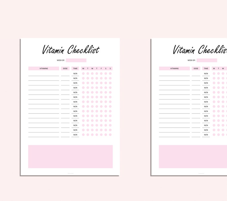 Vitamin Checklist - Vitamin Tracker - Weekly Supplement Checklist ...