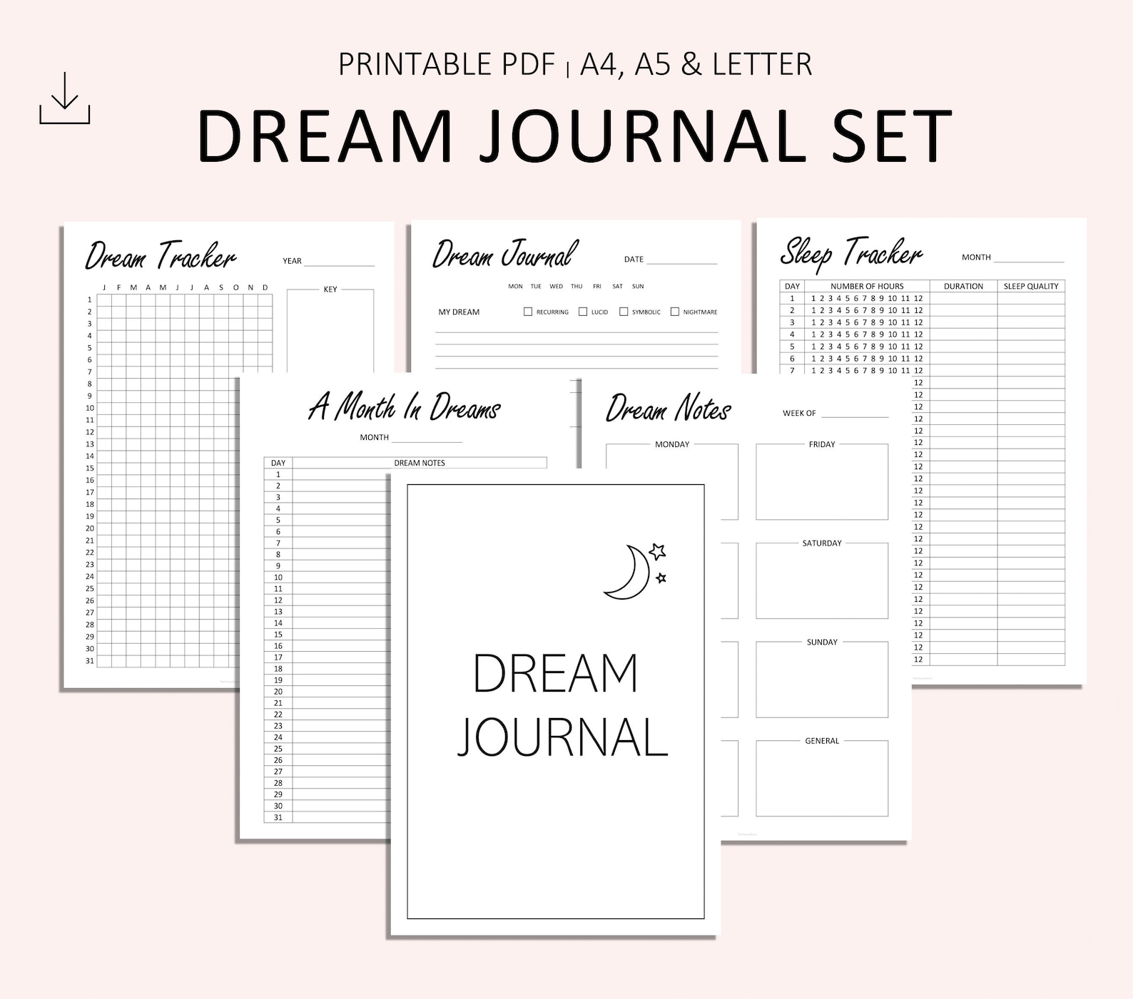 Dream Journal Set Sleep Journal Printable Dream Tracker | Etsy