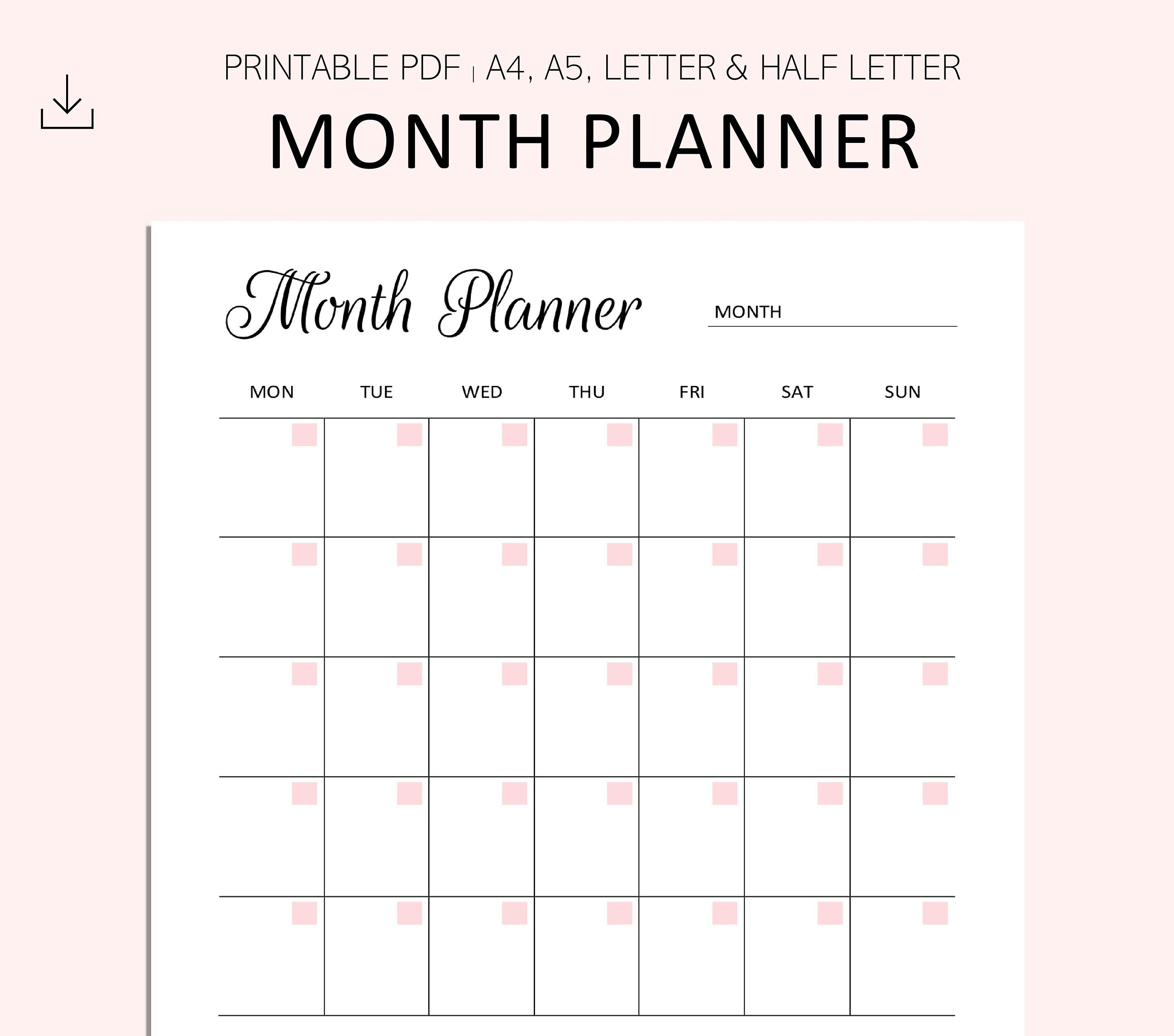 Month Planner PDF A4 A5 LETTER - Etsy