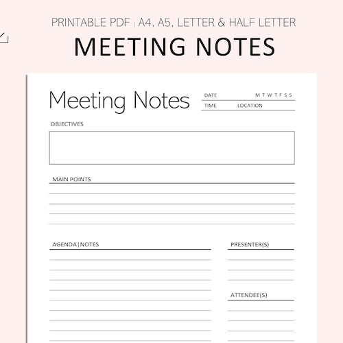 Meeting Notes Printable Work Planner Meeting Agenda Record - Etsy
