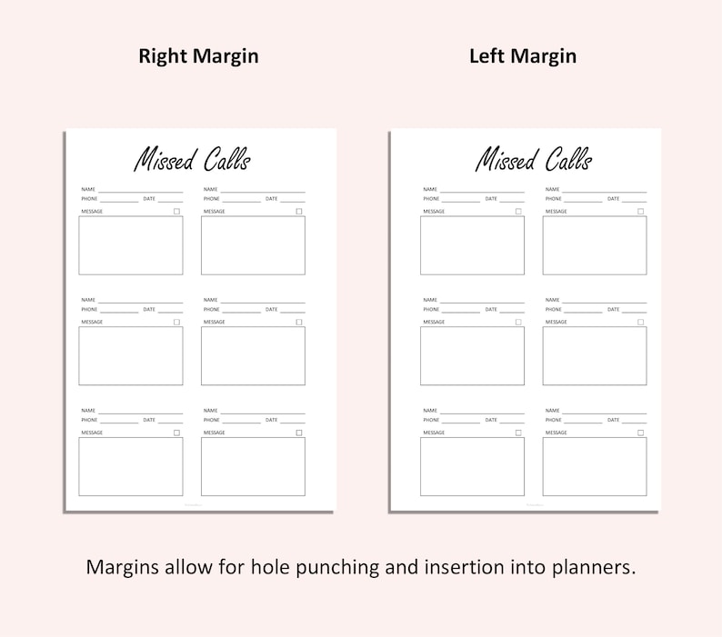 Missed Call Log Printable Phone Messages Phone Calls to - Etsy