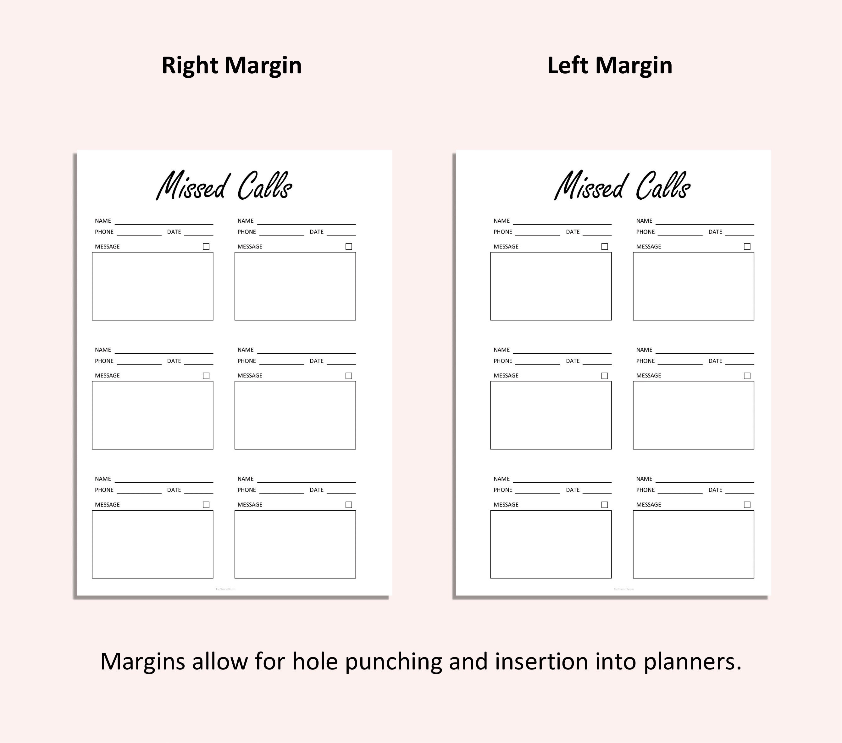 Missed Call Log Printable Phone Messages Phone Calls to - Etsy