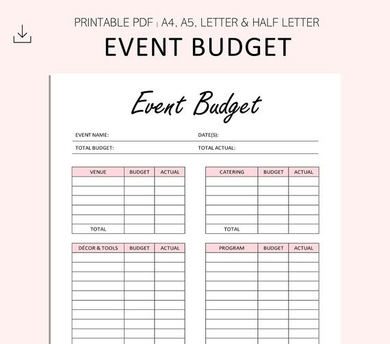 Event Budget Printable Event Planning Event Expenses - Etsy