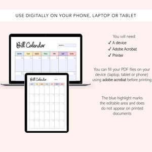 Editable Bill Calendar Bill List Monthly Bill Dates Expense Calendar ...