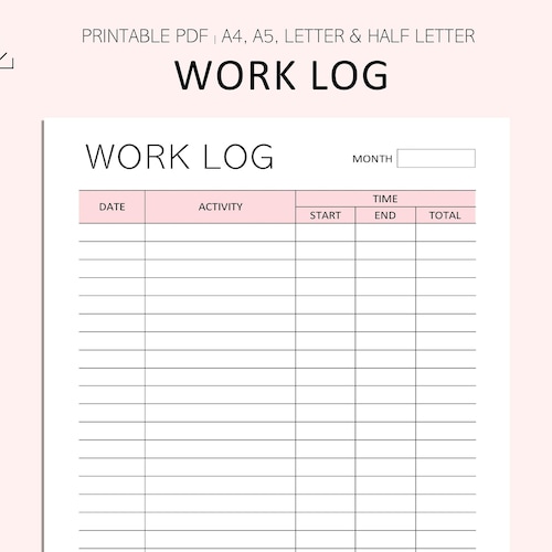 Printable Work Time Log and Tracker Activity Hours Log - Etsy