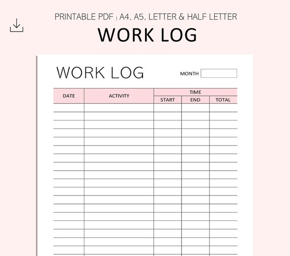 Stationery Paper Time Log Time Spent Tracker PDF Format Tracker ...