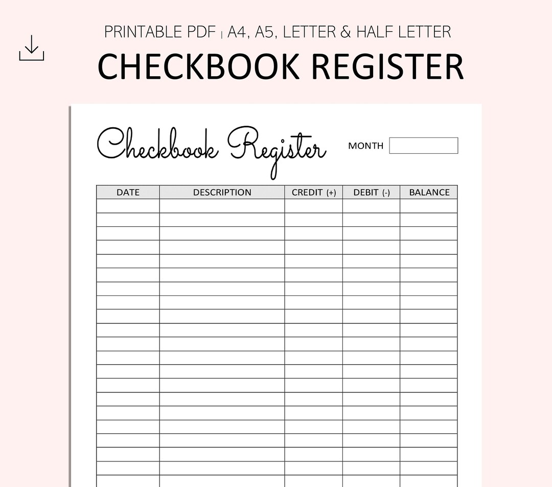 Checkbook Register Printable - Check Register Pages - Transaction ...