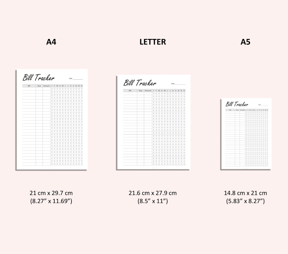 Bill Tracker Monthly Bill Log Bill Payment Checklist Annual Bill ...