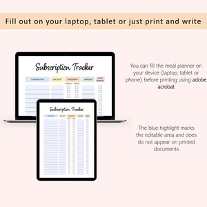 Editable Subscription Tracker Printable Subscription Log Subscription ...