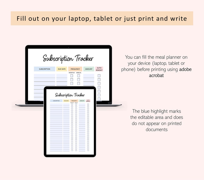 Editable Subscription Tracker Printable Subscription Log Subscription ...