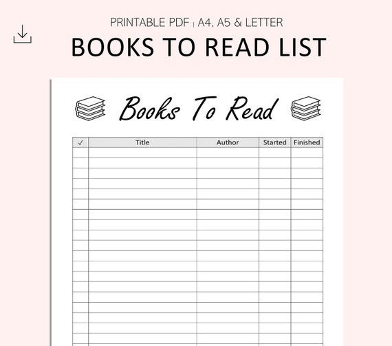 Books to Read List Book Reading Tracker Printable Book - Etsy Books to Read List Book Reading Tracker Printable Book - Etsy