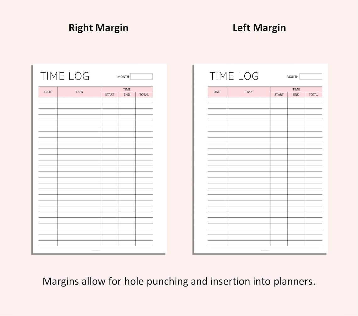 Time Log Printable - Task Tracker - Timesheet Printable - Project Time ...