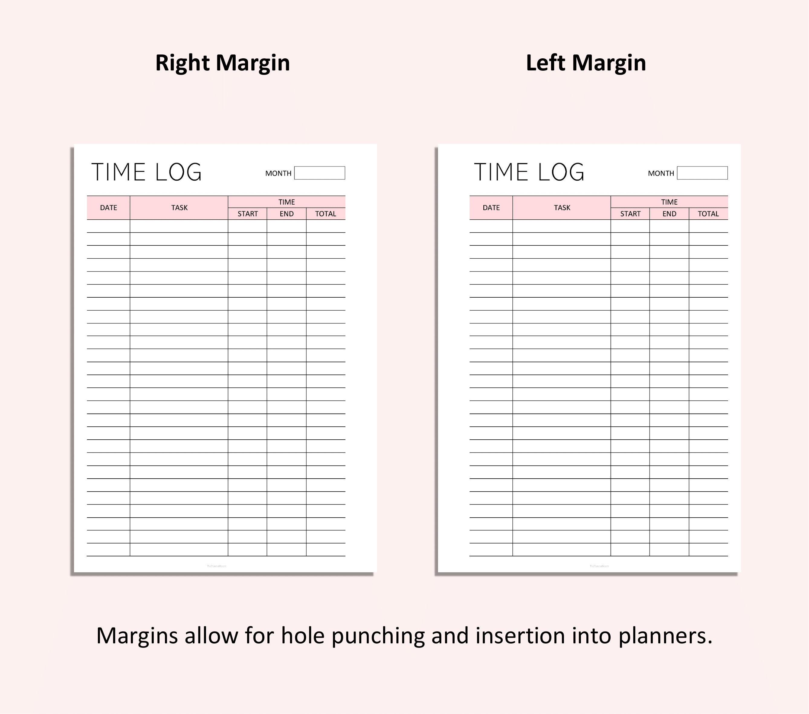 Time Log Printable - Task Tracker - Timesheet Printable - Project Time ...