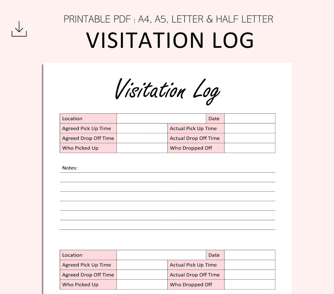 Visitation Log Printable - Child Care Log - Child Visits Tracker ...