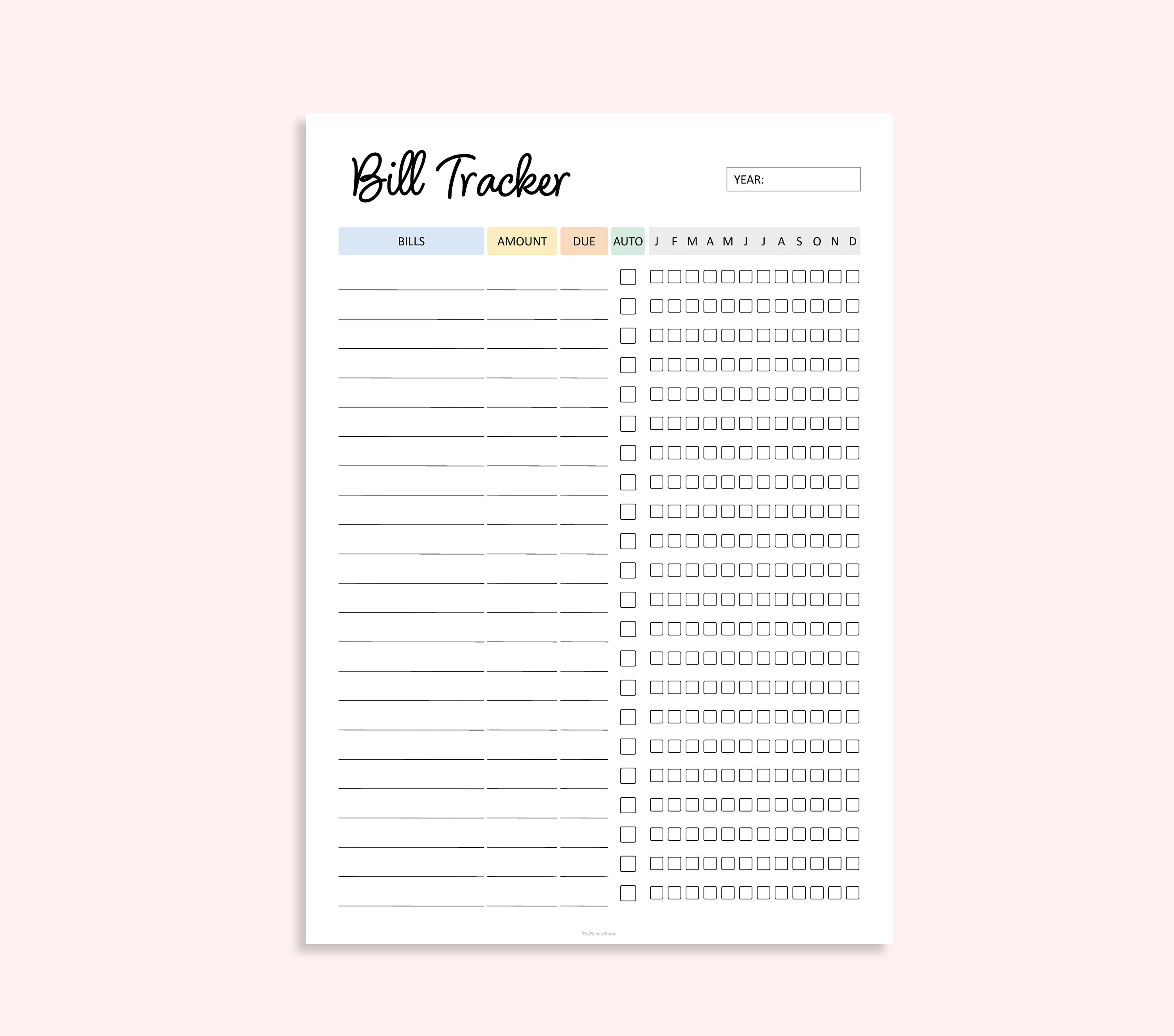 Editable Bill Tracker Tracker Bill Checklist Annual Bill - Etsy