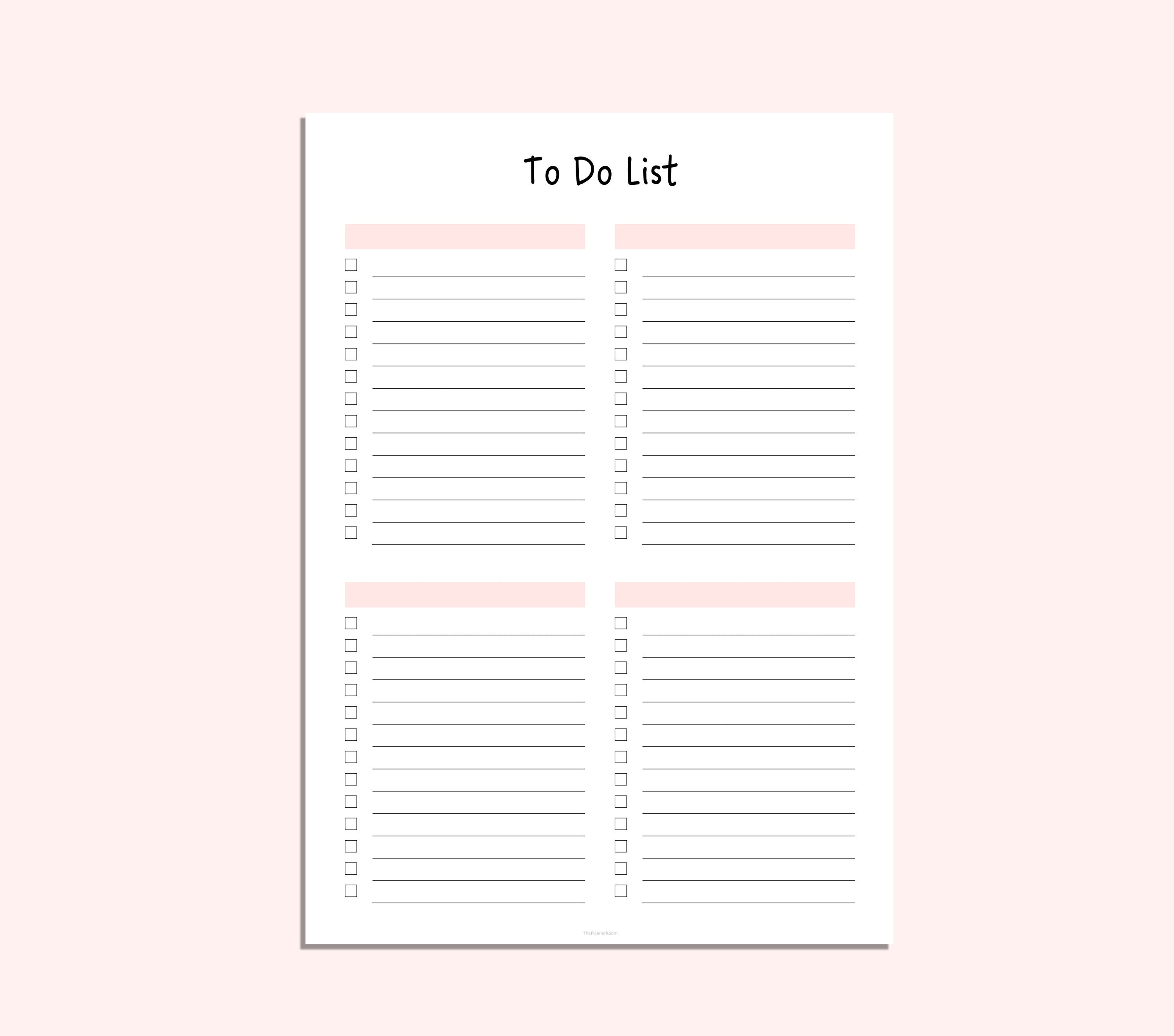 Editable to Do List - 4 Category to Do List Printable - Editable ...