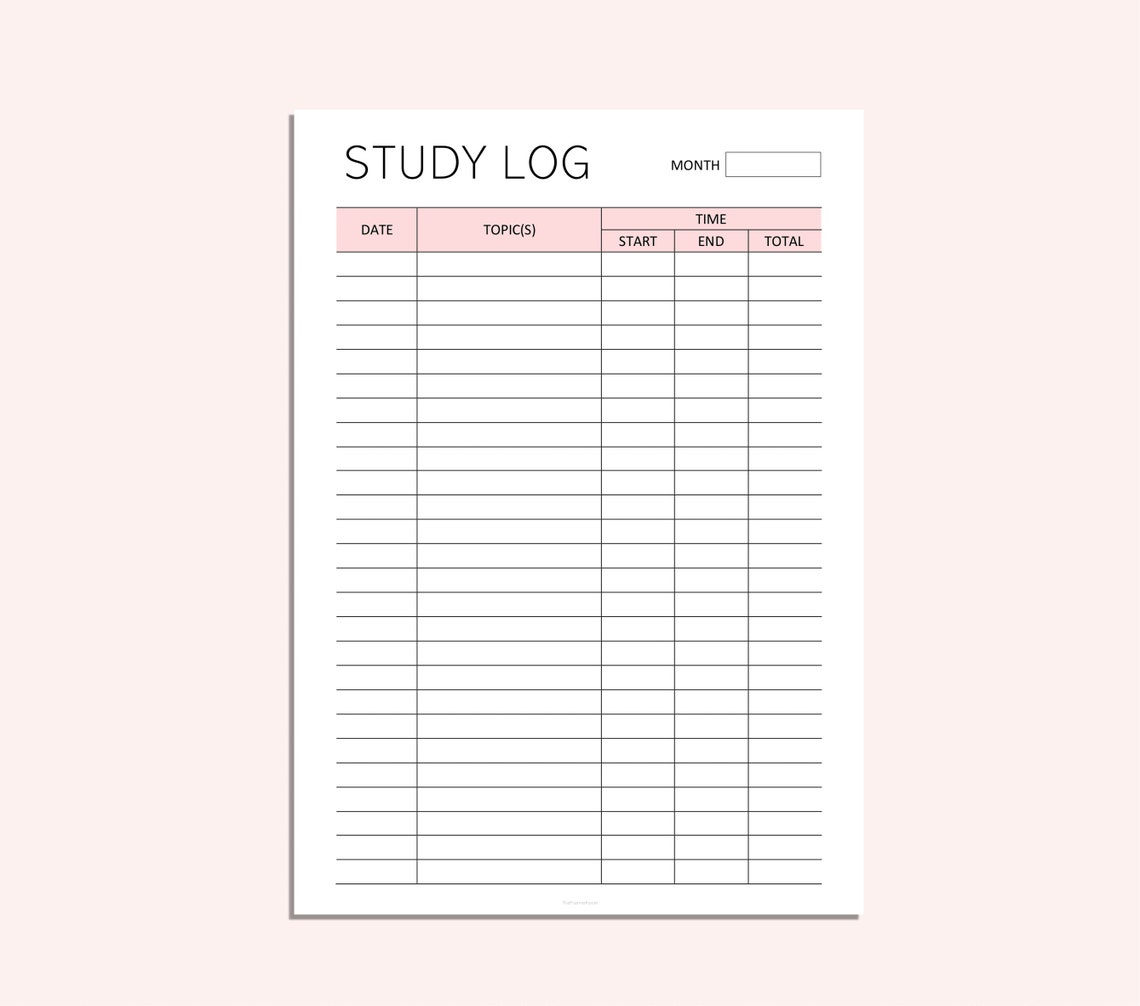Study Log Printable - Study Hours Tracker - Revision Log - Hours Spent ...